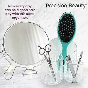 Bathroom Vanity Organizer by Precision Beauty | Countertop Cabinet Bathroom Storage Unit | Brush Toothbrush Toiletries Dispenser Clear Plastic
