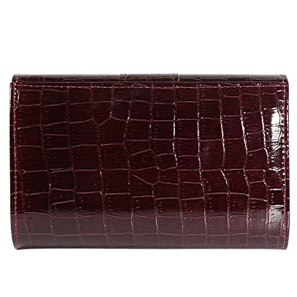 Women's Burgundy Evening Clutch Faux Crocodile Skin Crossbody Flap Bag with Chain Strap