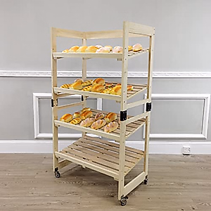 FixtureDisplays® 4-Tier Bakery Bread Rack with Angled Shelves Wooden Display Rack Bread Store Rack 30X18X55" 101143-NPF