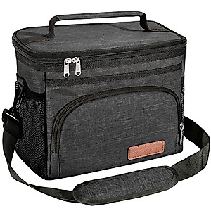 ExtraCharm Insulated Lunch Bag for Women/Men - Reusable Lunch Box for Office Picnic Hiking Beach - Leakproof 12-Can Coke Cooler Tote Bag Organizer with Adjustable Shoulder Strap for Adults - Black