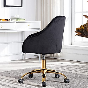 Recaceik Modern Velvet Home Office Chair, Adjustable Leisure Swivel Desk Chairs with High Back 360 Degree Castor Gold Wheels for Living Room/Bedroom/Office