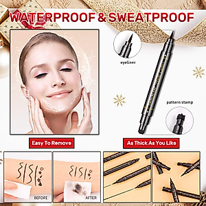 Erinde 6PCS Double-headed Liquid Eyeliner Stamp Pen Set, Black Eyeliner Pencil Eye Liner Stencil, Winged Eyeliner Tattoo Tool, Star Moon Heart Eyeliner Stamp Eye Face Makeup for Women