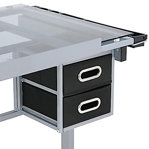 HomGarden Height Adjustable Drawing Desk Glass Top Rolling Drafting Table Art Craft Draft Station Home Office Workstation w/Drawers and Wheels