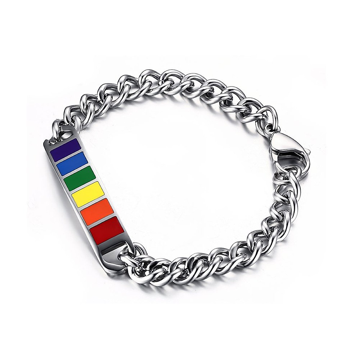 VNOX Jewelry Stainless Steel Rainbow Rubber Gay & Lesbian Pride Bracelet,Width 10mm,8"