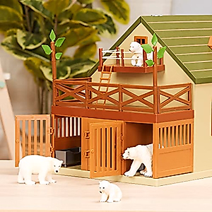 Terra by Battat – 15 Pcs Animal Hospital Pretend & Play Set - Openable Rooftop for Farm or Safari Animal Figurines - Wooden Vet Clinic Toy for Kids and Toddler Ages 3+