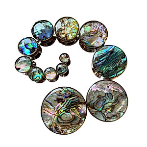 Lobal Domination PAIR Abalone Inlay Steel Screw Fit Plugs Tunnels Earlets Gauges Pierced Body Jewelry (6g (4mm))