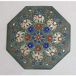 Green Marble Octagon Coffee Table Top Pietra Dura Ballard Designs Z Gallerie Dinner Table Pietra Dura, Green Marble Hot Plate, Piece Of Conversation, Family HeirLoom