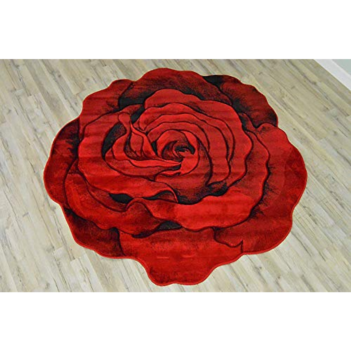 Flowers 3D Effect Hand Carved Thick Artistic Floral Flower Rose Botanical Shape Area Rug Design 304 Red 2'7''x2'7'' Round