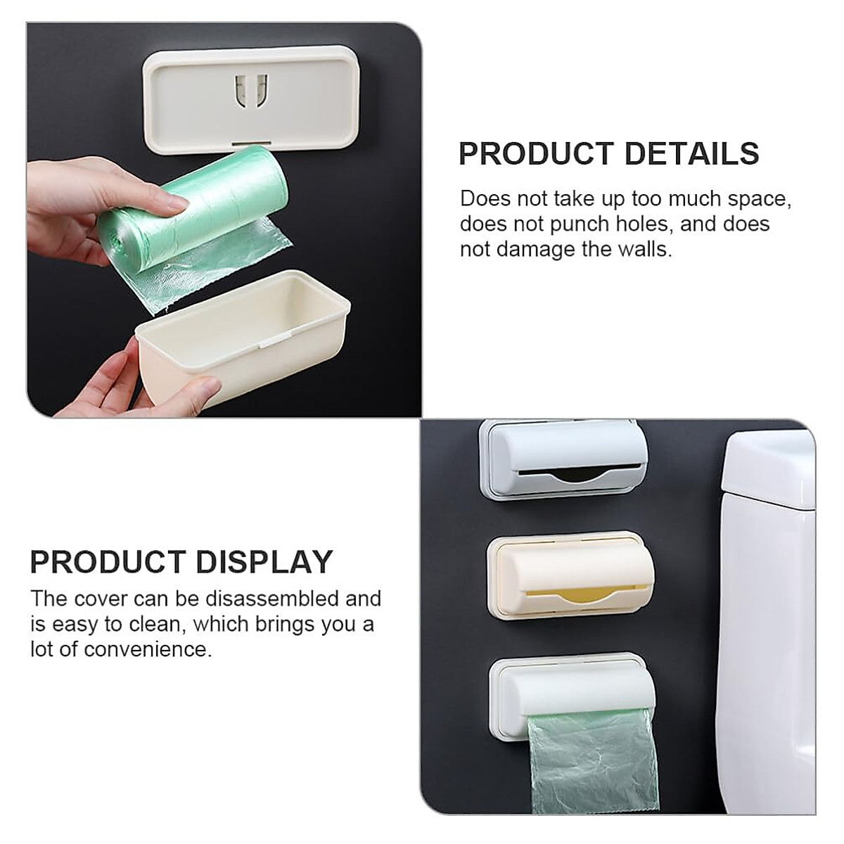 Garbage Bag Dispenser Roll Holder, Wall Mount Plastic Trash Bag Dispenser Single Side Loaded Organizer Storage Box Holder for Garbage Bag Grocery Bag Plastic Bag, 3pcs