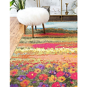 Unique Loom Estrella Collection Floral, Landscape, Abstract, Modern, Fields Area Rug, 5' 1" x 8' 0", Multi/Green