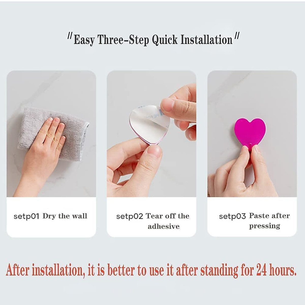 JtmyAota 12 Pack Heart Shaped Decorative Wall Hooks, Stainless Steel Strong Adhesive Wall Hook for Home Kitchen Bathroom (Pink)