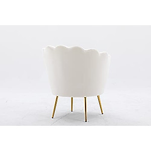 ZOBIDO Modern Accent Velvet Chairs Comfy Upholstered Vanity Chairs for Bedroom Armchair Dining Chairs with Golden Metal Legs Desk Chair Makeup Chairs for Living Room (White)