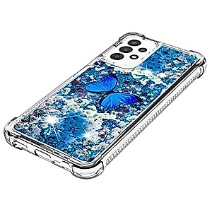 CAIYUNL for Samsung Galaxy A13 4G Case [Not fit A13 5G]with Screen Protector,Girls Women Cute Glitter Liquid Floating Soft TPU Shockproof Protective Phone Case for Samsung Galaxy A13 4G-Blue Butterfly