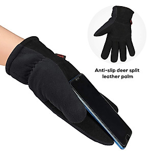 OZERO Winter Gloves for Men & Women | -30℉ Warm Thermal Running Cycling and Work Gloves for Men Cold Weather | Deerskin and Polar Fleece Insulated Winter Gloves Men