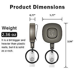 MNGARISTA 2 Pack Heavy Duty Metal Retractable Keychain with Belt Clip, 8 oz Retraction, 31.5" Steel Cable, Zinc Alloy ID Badge Reel Key Chain Retractor (Dark Gray)
