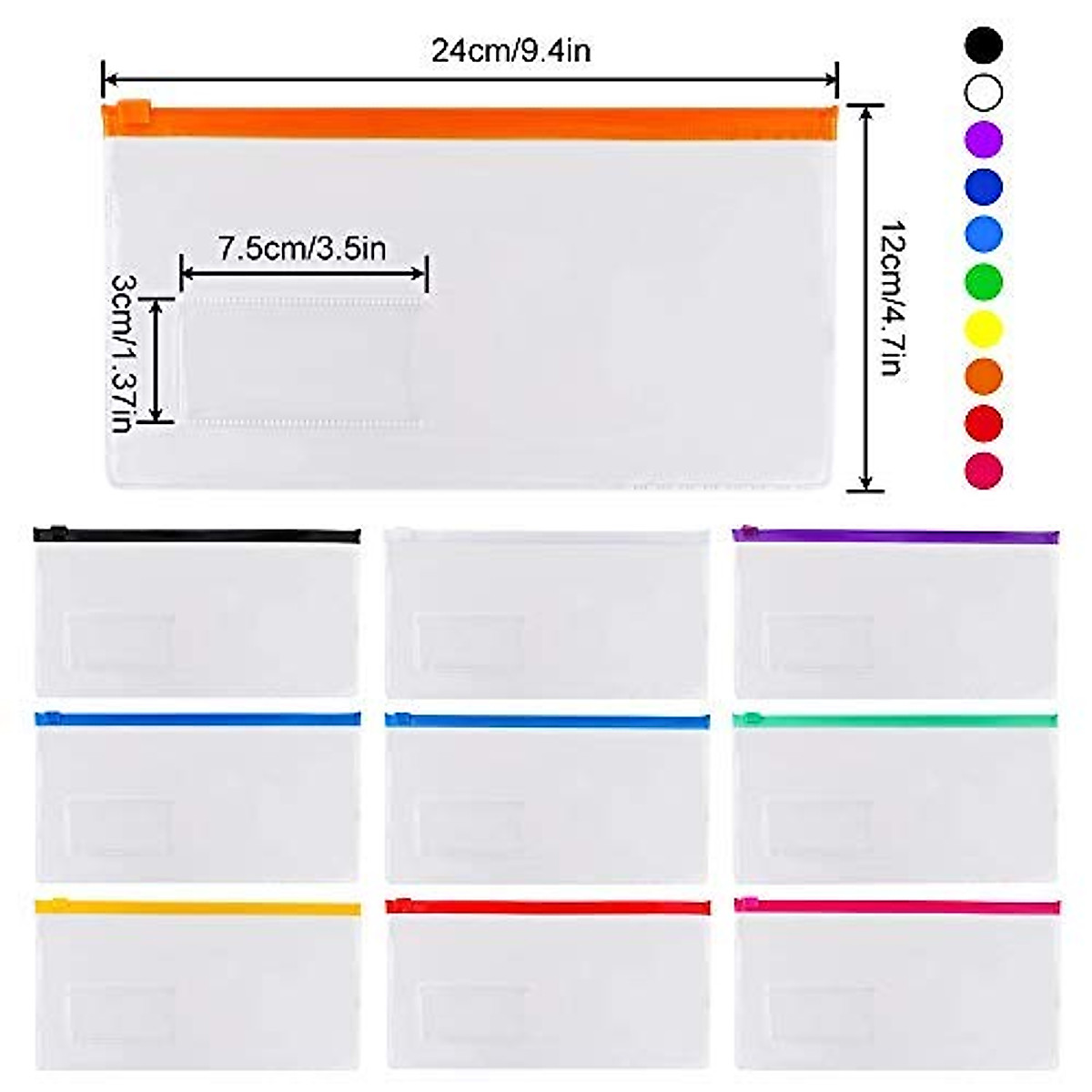 EOOUT 24 PCS Poly Zip Envelope, Pencil Pouch, Reusable Envelopes, Pencil Case Bulk, Bill Bag, 9 x 4.7 Inches, A6 Size, 10 Colors, for School and Office Supplies