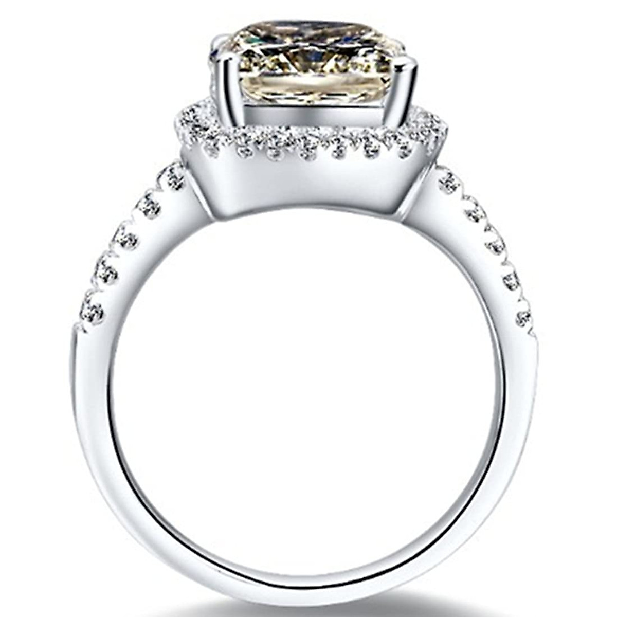 18K White Gold Plated 3CT Zircon Cushion Halo Diamond Ring for Women Sterling Silver Jewelry