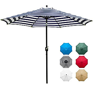 Sunnyglade 9' Patio Umbrella Outdoor Table Umbrella with 8 Sturdy Ribs (Blue and White)