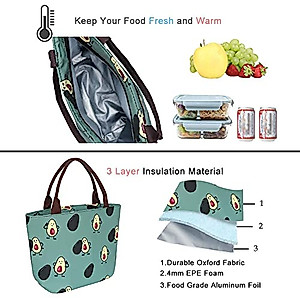 E-Clover Lunch Box for Women Insulated Lunch Bag Reusable Lunchbox Cooler Bags for Office Work Beach Travel Avocado Gifts