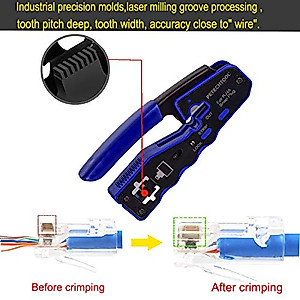 RJ45 Crimp Tool Pass Through Crimper Cutter for Cat6a Cat6 Cat5 Cat5e 8P8C Modular Connector Ethernet All-in-one Wire Tool