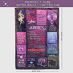 Shanfeirui Aries Gifts for Women, Zodiac Gifts for Women, Astrology Gifts for Women, Zodiac Blanket, Aries Blanket, April Birthday Gifts for Women Blankets 50" X 60"