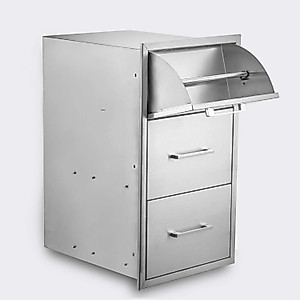 yuxiangBBQ Stainless Steel Outdoor Kitchen Drawers BBQ Drawers Double Access Drawer w/Paper Towel Holder Drawer Combo Flush Mount for Outdoor Kitchens Or BBQ Island(17" W x 30" H x 21" D)