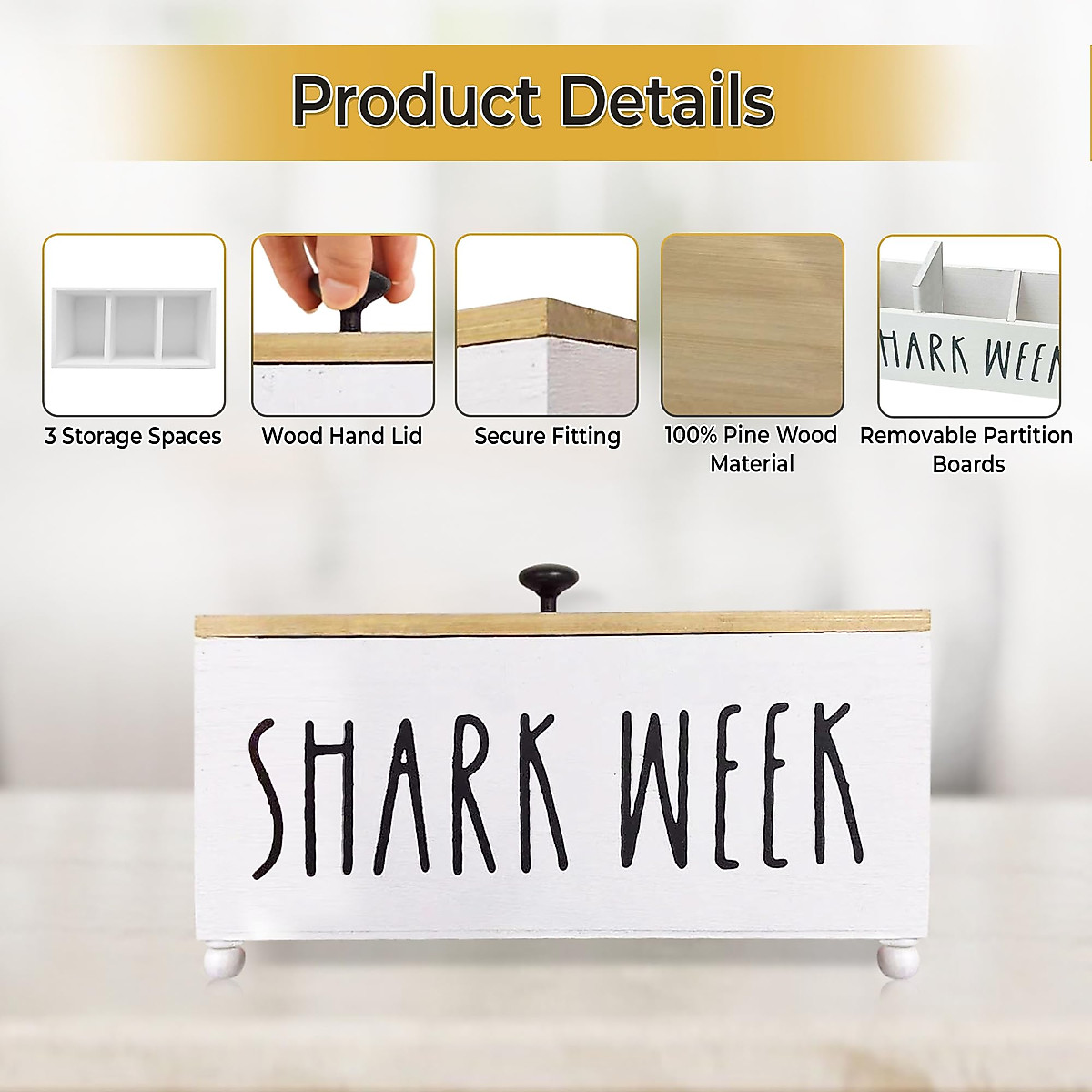 Tampon Holder for Bathroom: Premium Wooden Organizer Box with Moveable Compartments & Secure Lid - Feminine Pad Storage Container, Sanitary Cotton Dispenser & Personal Care Product Holder