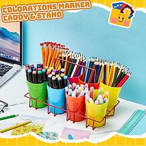 Glenmal 2 Sets Plastic Marker Caddy and Stand for Kids Classroom School Portable Wire Craft Organizers and Storage with Handle Art Supplies Pencils Paint Brushes Crayon Organizer for Scrapbook Desk