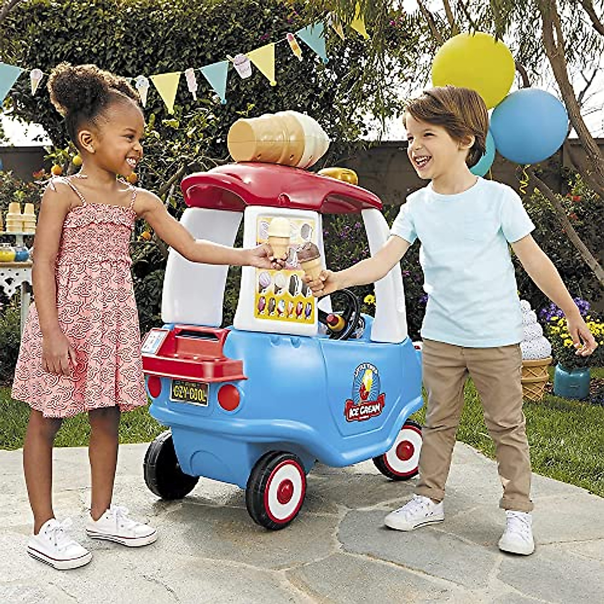 Little Tikes Cozy Ice Cream Truck, Coupe Ride On Car, Kid and Parent Powered, Truck Music, Including Accessories- Gift for Kids, Toy Girls Boys Ages 1.5 to 5 Years Old