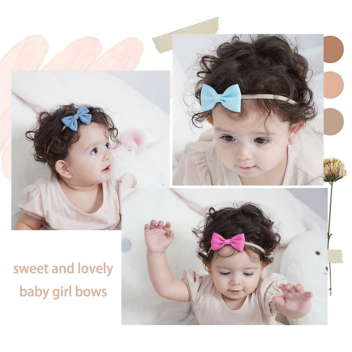 doboi 24pcs Baby Girls Flower and Hair Bows Headbands Soft Nylon Hairbands Elastic Hair Accessories for Newborns Infants Toddlers and Kids