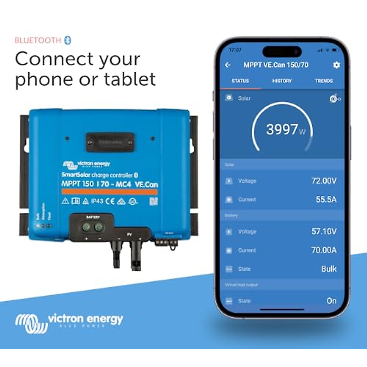 Victron Energy SmartSolar MPPT MC4 VE.Can 150V 70 amp 12/24/36/48-Volt Solar Charge Controller (Bluetooth)