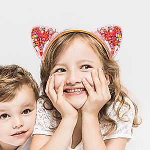 Fishdown Cute Cat Ears Headbands Set for Girls Plastic Headbands for Non-slip Transparent Cat Ears Headbands Quicksand(7pcs Per Pack Each Color 1pcs)