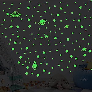 Glow in The Dark Stars, Glowing Stars for Ceiling, Space Galaxy Planets Space Ship Wall Stickers for Kids, Super Bright Stickers for Girls Boys Bedroom or Party Gift (280 pcs)