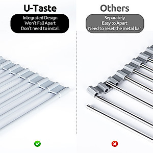 U-Taste Roll Up Dish Drying Rack 20.5 by 13 Inches, Over The Sink Foldable Multipurpose Silicone Dish Drainer Warm Gray, Large
