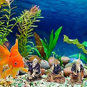 DOITOOL 3pcs Miniature Fisherman Statue Ceramic Chinese Mudman Fishing Garden Figurine Ornament for Fish Tank Bonsai Landscape Fairy Garden Decoration Style B