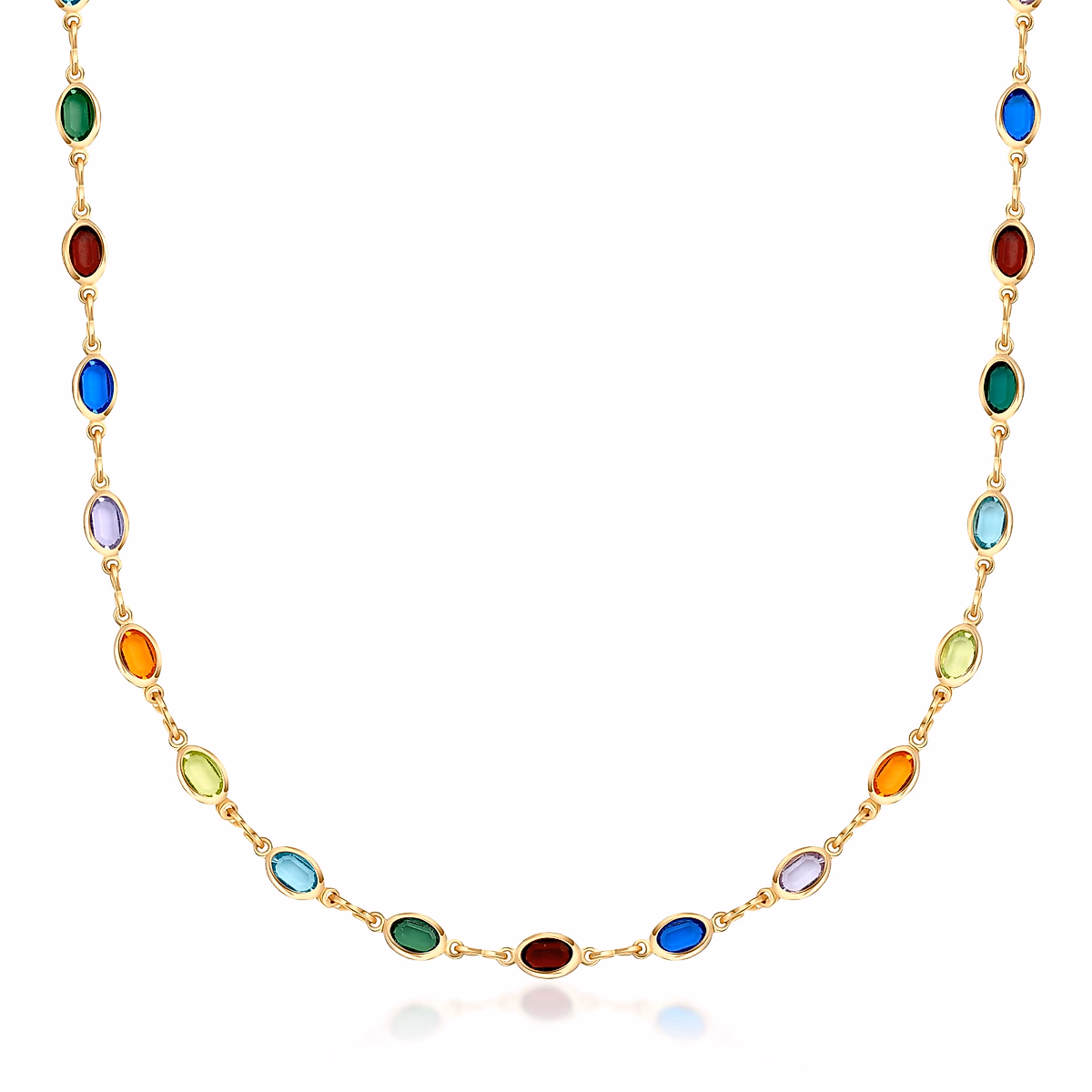 Barzel 18K Gold Plated Oval Multicolor Stone Crystal Necklace for Women - Made In Brazil
