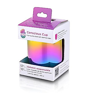Ahimsa Stainless Steel Concious Cup | 8 Ounce Cup | Toddler Dishware | No Plastic | 100% BPA Free | Dishwasher Safe (Rainbow)