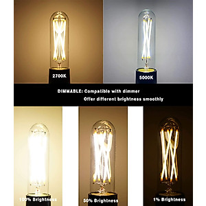 Yaoten T10(T30) E26 TDimmable Led Edison Bulb, Tubular Vintage, Equal 25 Watt Incandescent Bulb, 2W Warm White 2700K for Chandeliers, Ceiling Fan, Wall scones, Pendant, 3 Pack