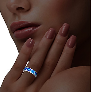 Beaux Bijoux Sterling Silver Simulated Opal Ring for Women | Created Blue Opal Gemstone Band Ring | Fine Jewelry