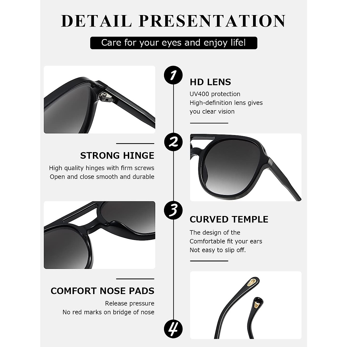 MASDUN Retro Square Aviator Sunglasses Womens Mens 70s Stylish Vintage Double Bridge Sun Glasses