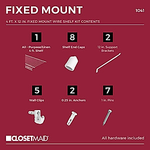 ClosetMaid Wire Shelf Kit with Hardware, 4 Ft. Wide, for Pantry, Closet, Laundry, Utility Storage, White Vinyl Finish