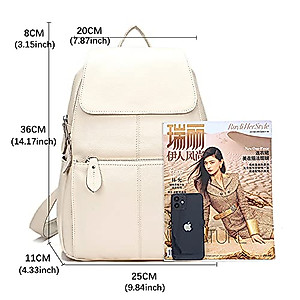 15 Colors Real Soft 100% Genuine Leather Women Backpack Fashion Ladies Travel Bag Preppy Style Schoolbags For Girls (Beige)
