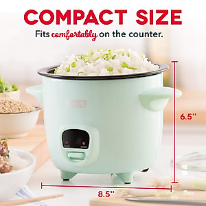 DASH 8” Express Electric Round Griddle & Snacks - Aqua & Mini Rice Cooker Steamer with Removable Nonstick Pot, Keep Warm Function & Recipe Guide, 2 cups, Aqua