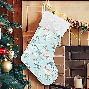 Kigai Christmas Stockings Simple Flower Print Large Candy Stockings Stuffers Kids Cute Xmas Sock Decorations 1PC for Home Holiday Party 12" x18"