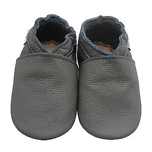 Mejale Baby Infant Rubber Sole Shoes Toddler Boy Moccasins Crawling Leather Shoes Anti-Slip Girl Walking Slippers Newborn Gift(Dark Grey, 6-12 Months, M)