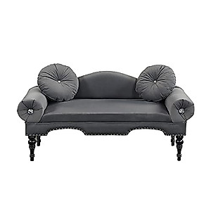 Holaki 54" Velvet Loveseat Sofa,Upholstered 2 Seater Couch Settee with 2 Round Pillows, Modern Love Seat with Nailhead Trim Roll Arm,Accent Bedside Entryway Window Bench for Living Room(Grey)