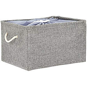Amazon Basics Fabric Storage Basket Container with Handles and Drawstring, Large