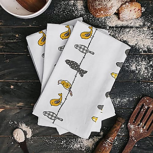 Segard Kitchen Towels Dish Towel Set of 1,Yellow Buffalo Plaid Bird White Absorbent Hand Towels Cleaning Dishcloth Tea Towels,Flower Checker Animal Lines Reusable Drying Dish Cloths