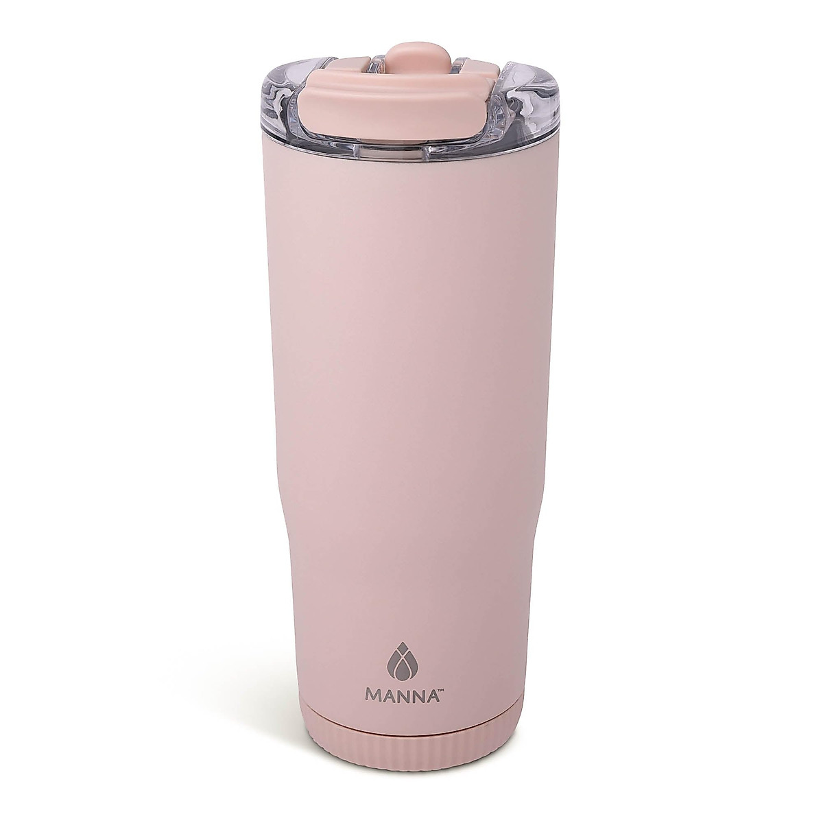 Manna Groove Stainless Steel Insulated Tumbler with Locking Tritan Lid and Flip-up Straw - 30 Oz - Rose Quartz Powder Coat