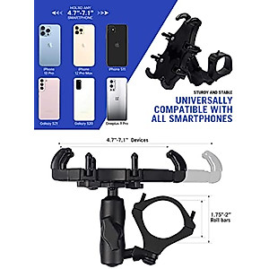 UTV Phone Mount, 360°Rotation ATV Phone Holder Easily Install on 1.75-2" Roll Bar, One Hand Operation Phone Carrier, 8 Claws and Aluminum Alloy Sturdy to Hold 4.7"-7.1" Devices for UTV, SXS